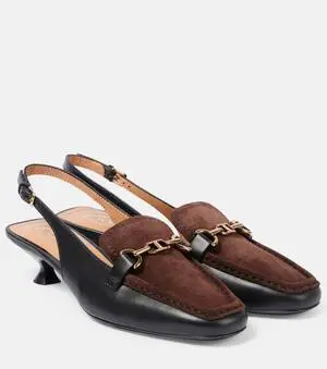 TOD'S Leather Slingback Loafer Pumps - Black