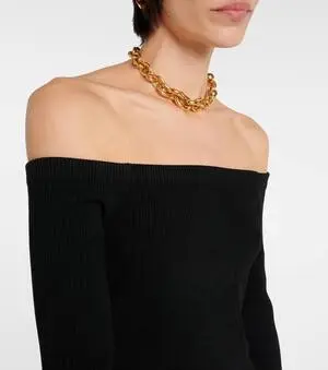 Veronica Beard Derick Ribbed-knit Off-shoulder Sweater