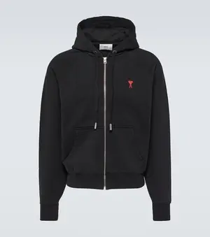 AMI Paris De Cour Cotton Jersey Zip-up Hoodie - Black