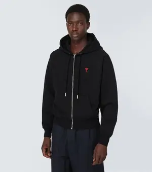 AMI Paris De Cour Cotton Jersey Zip-up Hoodie - Black