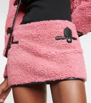 BLANCHA Leather-trimmed Shearling Miniskirt