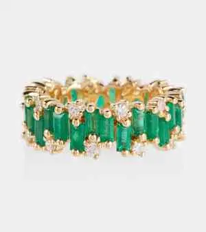 SUZANNE KALAN Suzanne Kalan Emerald And Diamond Eternity Ring In 18kt Yellow Gold Green