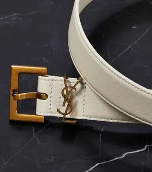 Saint Laurent Cassandre Leather Belt - Beige