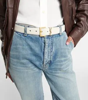 Saint Laurent Cassandre Leather Belt - Beige
