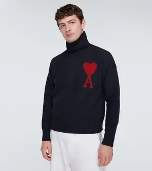 AMI Paris De Coeur Virgin Wool Turtleneck Sweater - Blue