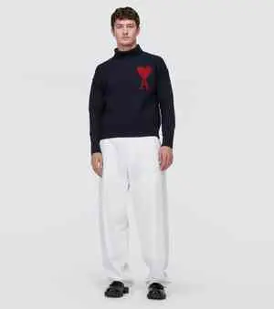 AMI Paris De Coeur Virgin Wool Turtleneck Sweater - Blue