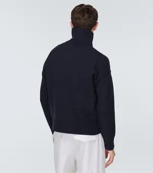 AMI Paris De Coeur Virgin Wool Turtleneck Sweater - Blue