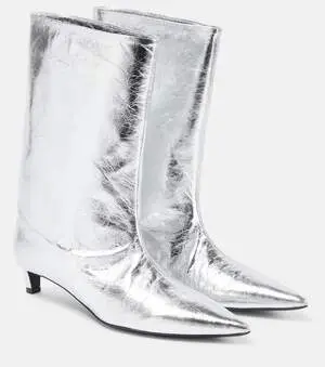 JIL SANDER Metallic Leather Ankle Boots - Silver
