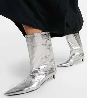 JIL SANDER Metallic Leather Ankle Boots - Silver