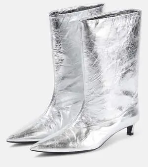 JIL SANDER Metallic Leather Ankle Boots - Silver