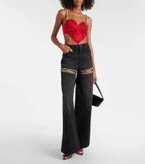 AREA Crystal-embellished Wide-leg Jeans