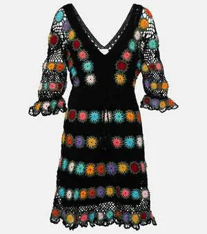 Anna Kosturova Bouquet Crochet Mini Dress - White