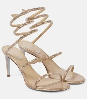 Rene Caovilla Embellished Satin Sandals - Beige