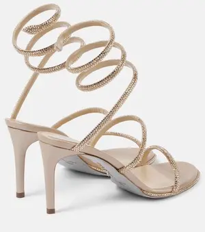 Rene Caovilla Embellished Satin Sandals - Beige