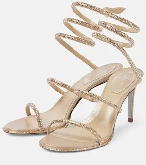 Rene Caovilla Embellished Satin Sandals - Beige