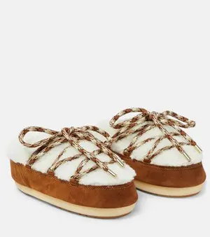 Moon Boot Suede-trimmed Shearling Mules - White