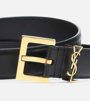 Saint Laurent Cassandre Leather Belt - Black