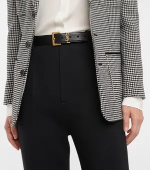 Saint Laurent Cassandre Leather Belt - Black