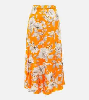 Erdem Griselda Floral Satin Midi Skirt - Orange