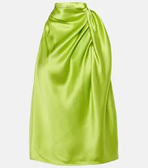 THE SEI Draped High-neck Silk Satin Top - Green