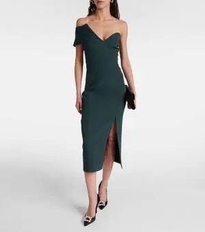 Safiyaa Asymmetric Crepe Midi Dress