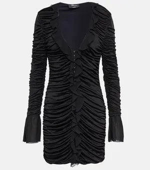 Blumarine Deep V-neck Ruched Minidress