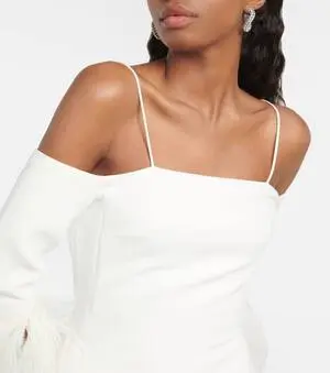 David Koma Feather-trimmed Midi Dress