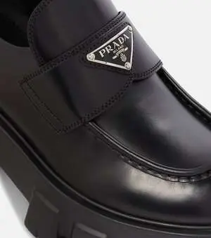 Prada Monolith Brushed Leather Loafers - Black