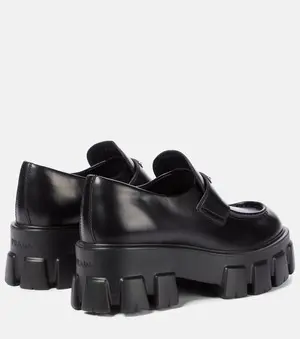Prada Monolith Brushed Leather Loafers - Black