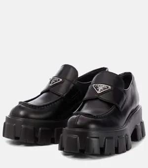 Prada Monolith Brushed Leather Loafers - Black