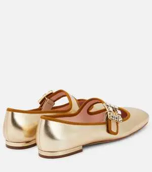 ROGER VIVIER Tres Vivier Metallic Leather Ballet Flats - Gold