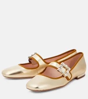 ROGER VIVIER Tres Vivier Metallic Leather Ballet Flats - Gold