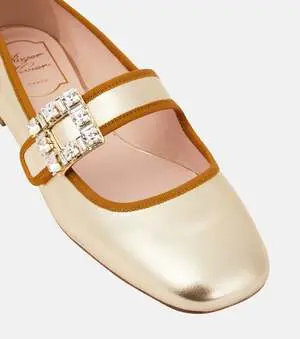 ROGER VIVIER Tres Vivier Metallic Leather Ballet Flats - Gold
