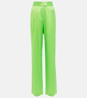 THE SEI High-rise Wide-leg Silk Satin Trousers - Green
