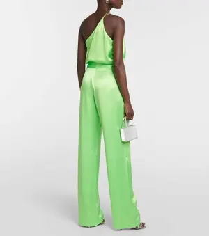 THE SEI High-rise Wide-leg Silk Satin Trousers - Green