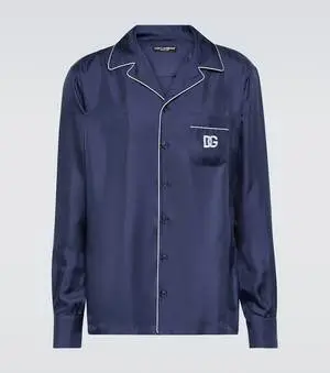 Dolce & Gabbana Embroidered Silk Pajama Shirt - Blue
