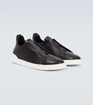 Zegna Triple Stitch Leather Sneakers - Black