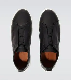 Zegna Triple Stitch Leather Sneakers - Black