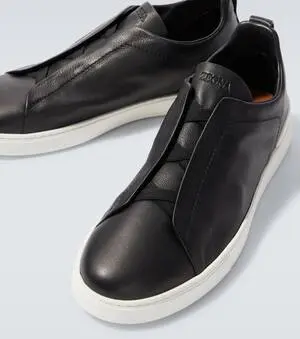Zegna Triple Stitch Leather Sneakers - Black