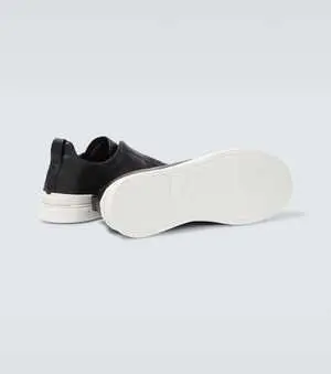 Zegna Triple Stitch Leather Sneakers - Black