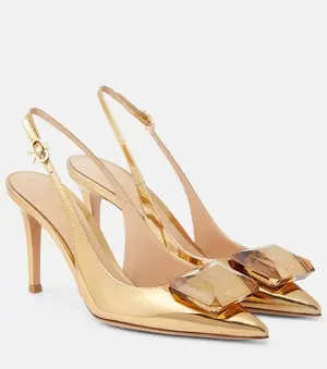 GIANVITO ROSSI Jaipur Metallic Leather Slingback Pumps - Gold