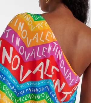 Valentino Garavani Logo One-shoulder Silk Midi Dress