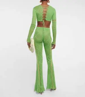 ROBERTA EINER Disco High-rise Flared Cotton Pants - Green