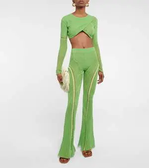 ROBERTA EINER Disco High-rise Flared Cotton Pants - Green