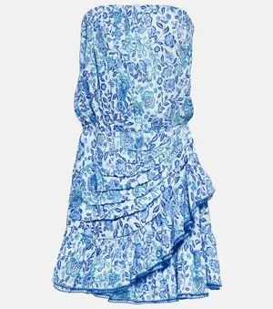 Poupette St Barth Ambra Floral Bandeau Minidress - Blue