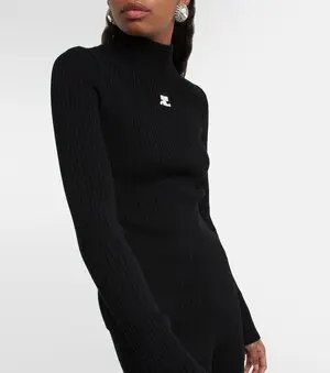 COURREGES Logo Ribbed-knit Turtleneck Sweater