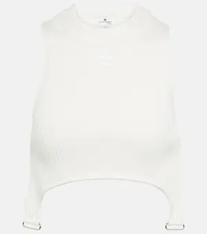 COURREGES Ribbed-knit Cropped Top With Suspenders - White
