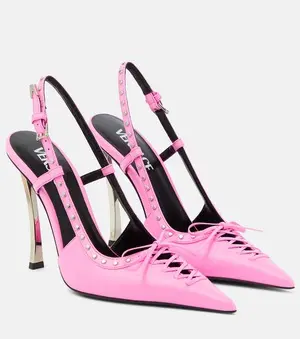 Versace Laced Leather Slingback Pumps
