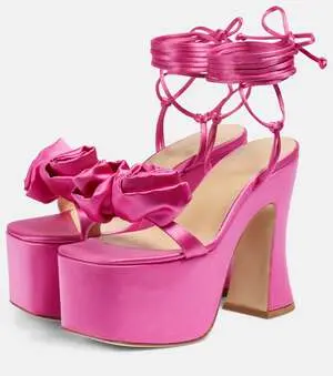Magda Butrym Satin Platform Sandals With Rose Embellishment - Pink