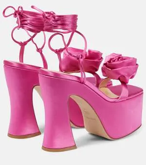 Magda Butrym Satin Platform Sandals With Rose Embellishment - Pink
